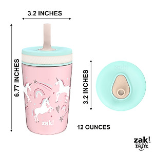 Zak Designs Kelso Toddler Cups For Travel or At Home, 12oz Vacuum Insulated Stainless Steel Sippy Cup With Leak-Proof Design is Perfect For Kids (Fanciful Unicorn)