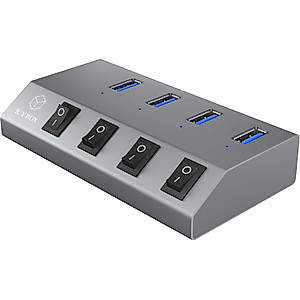 ICY BOX Hub USB 3.0 IB-HUB1405 4 Ports avec interrupteurs (Gris)