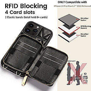 CUSTYPE Compatible with iPhone 14 Pro Max Case Wallet with Card Holder,360 Rotation Ring [Two-Way Stand],Leather Zipper Wallet Case with Crossbody Strap for iPhone 14 Pro Max,6.7 Inch,Black
