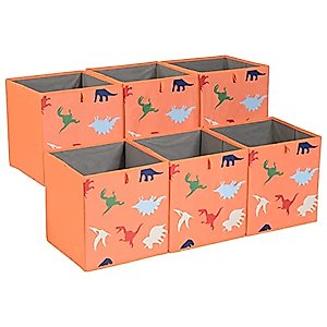 Amazon Basics Kids Collapsible Fabric Storage Cube Organizer Bins - Pack of 6, Dino Squad, 13x15x13"
