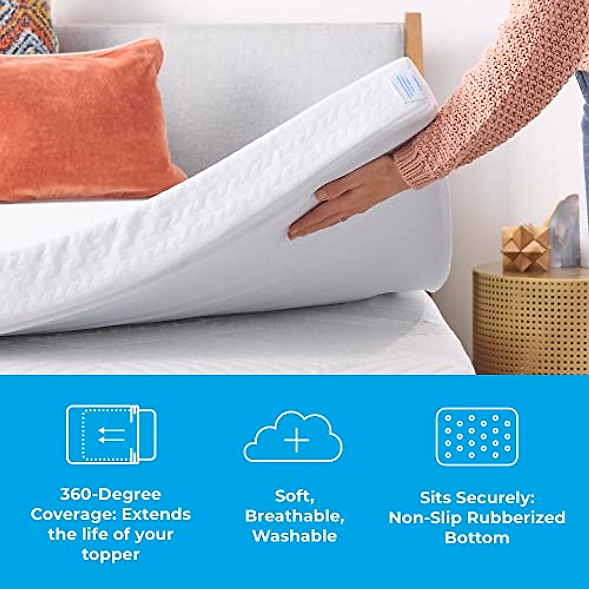 Linenspa 3 Inch Memory Foam Mattress Topper, Gel Infused RV Queen Mattress Topper with Cover, CertiPUR-US Certified