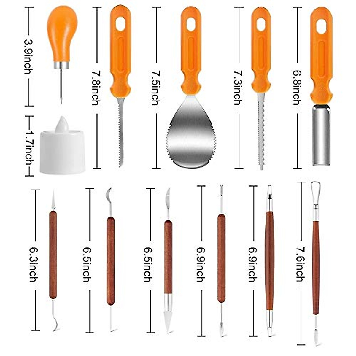 Halloween Pumpkin Carving Kit, 11 Pieces Pumpkin Carving Tools Sets with 12 Pumpkin LED Candles Lights, Professional Heavy Duty Stainless Steel Pumpkin Cutting Knife Supplies for Halloween Decoration