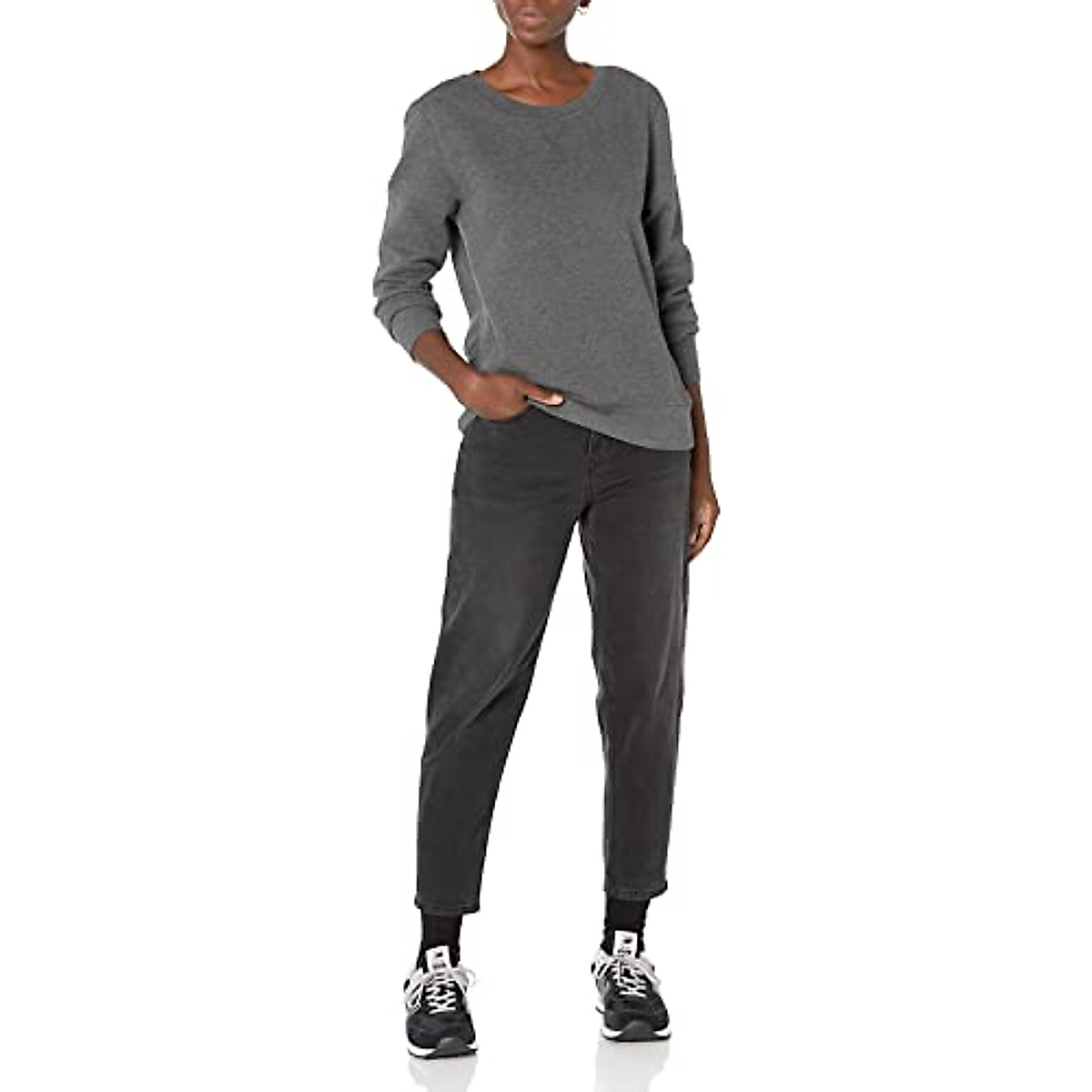 Amazon Essentials Women's Fleece Crewneck Sweatshirt (Available in Plus Size), Charcoal Heather, Large