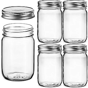 Paksh Novelty - Food Storage Container - Glass Jars with Silver Metal Airtight Lids for Meal Prep, (10 Pack) (12 Ounce)
