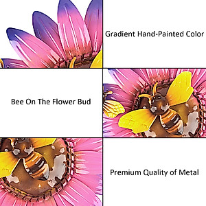 John's Studio Flower Wall Decor Outdoor Metal Sunflower Hanging Art Garden Floral Theme Decorations for Home, Pool and Patio - Pink