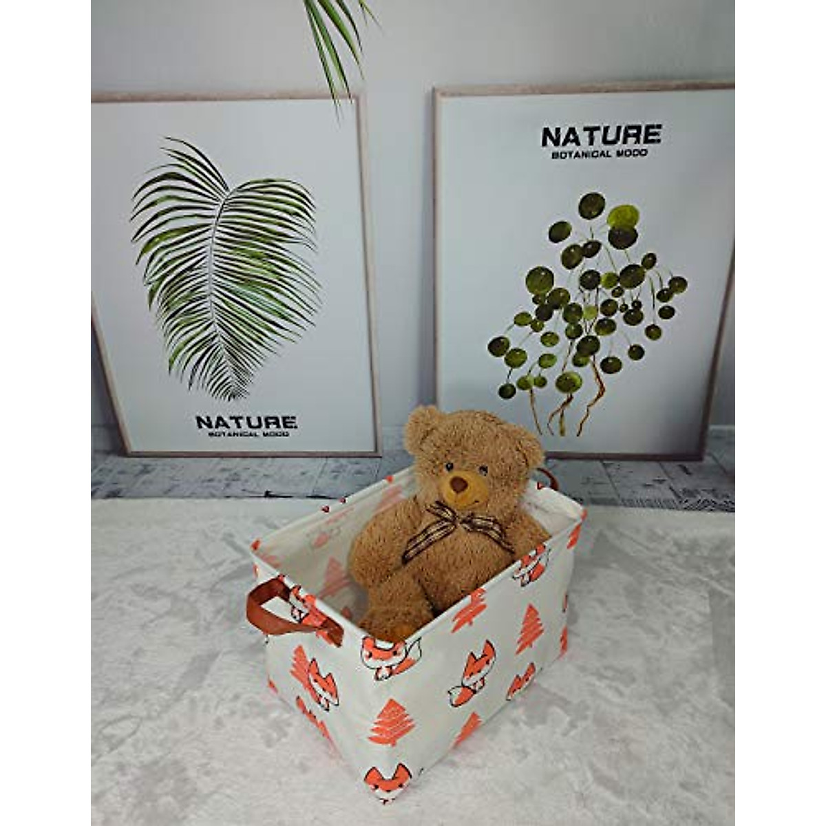 ASKETAM Kid Cute Rectangle Toy Box for Girl, Baby Collapsible Toy Storage Bin Nursery Child Playroom Bedroom Decor Clothes Storage Bin Gift Basket(Fox little pine)