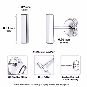 ChicSilver Minimalist Bar Earrings for Women Hypoallergenic 925 Sterling Silver Simple Small Geometric Stud Earrings for Sensitive Ears Valentines Day Gifts for Mothers Day