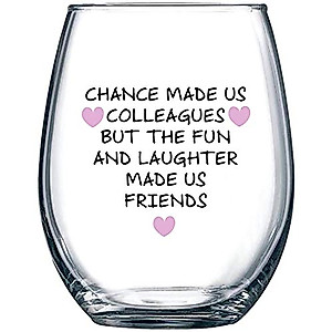 Chance Made Us Colleagues - Best Coworker BFF Gift - Perfect For Work Bestie Friend - Leaving or Going Away Present for Men and Women - 15 oz Stemless Wine Glass