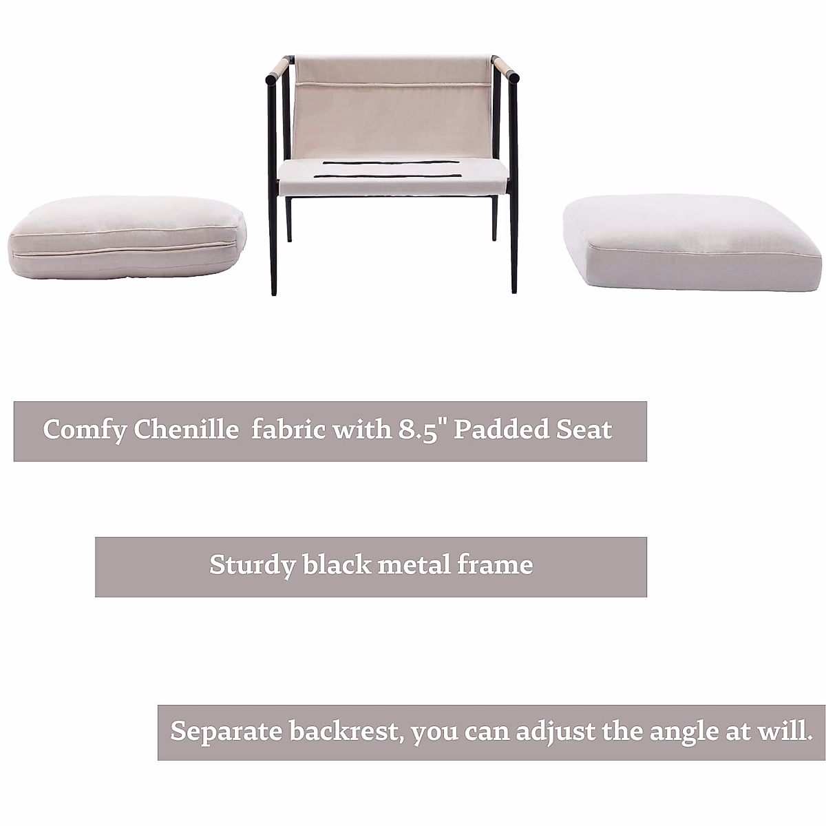 LukeAlon Mid-Century Chenille Accent Chair, Ultra Soft Living Room Chair with Metal Legs Modern Armchair Lounge Chairs Upholstered Comfy Leisure Chair for Bedroom Reception Area Reading Room, Beige