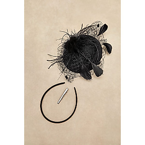 BABEYOND Fascinator Hat Veil Feather Fascinators Hair Clip Tea Party Pillbox Derby Hat Fascinator Bridal Wedding Black