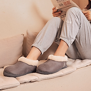 EverFoams Women's Micro Suede Cozy Memory Foam Winter Slippers with Fuzzy Faux Fur Collar and Indoor Outdoor Rubber Sole (Gray, Size 11-12 M US)