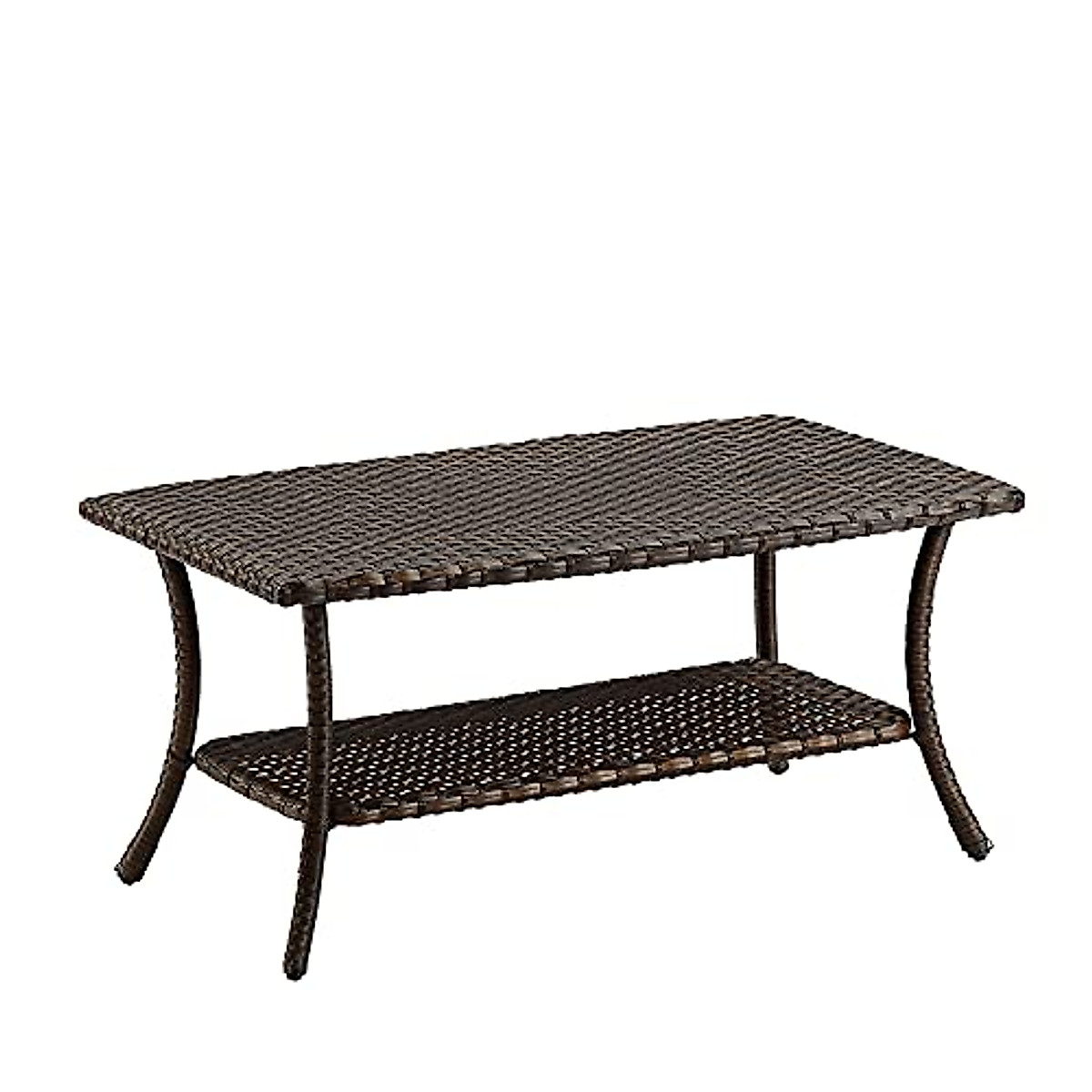 HUMMUH Wicker Patio Coffee Table,Rattan Outdoor Coffee Table with 2-Layer Storage Furniture Tables for Garden,Porch,Backyard
