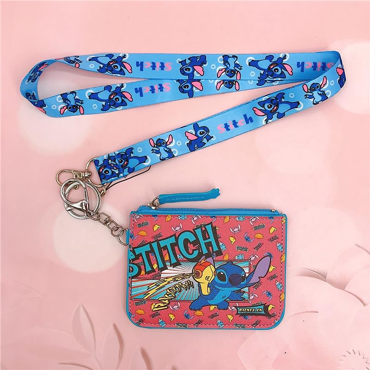 Zip ID Case Card Holder for Women Lanyard Pouch Coin Purse Wallets Purse with Id Window Key Chain