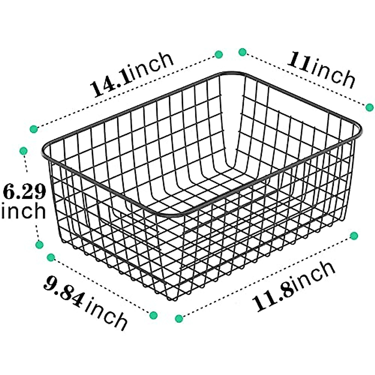 HDYOUDO Metal Wire Food Storage Basket Organizer with Wooden Handles for Organizing Kitchen Cabinets, 2 Packs-Black-large