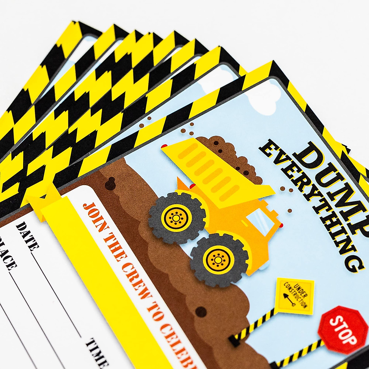 25 Construction Invitations and Envelopes (Large Size 5x7) (25 Pack)