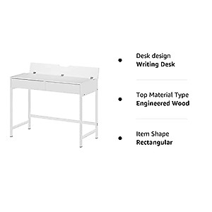 Treocho Computer Desk, Modern Simple 40 inch White Desk with 2 Drawers, Vanity Desk, Makeup Table for Home Office, Bedroom