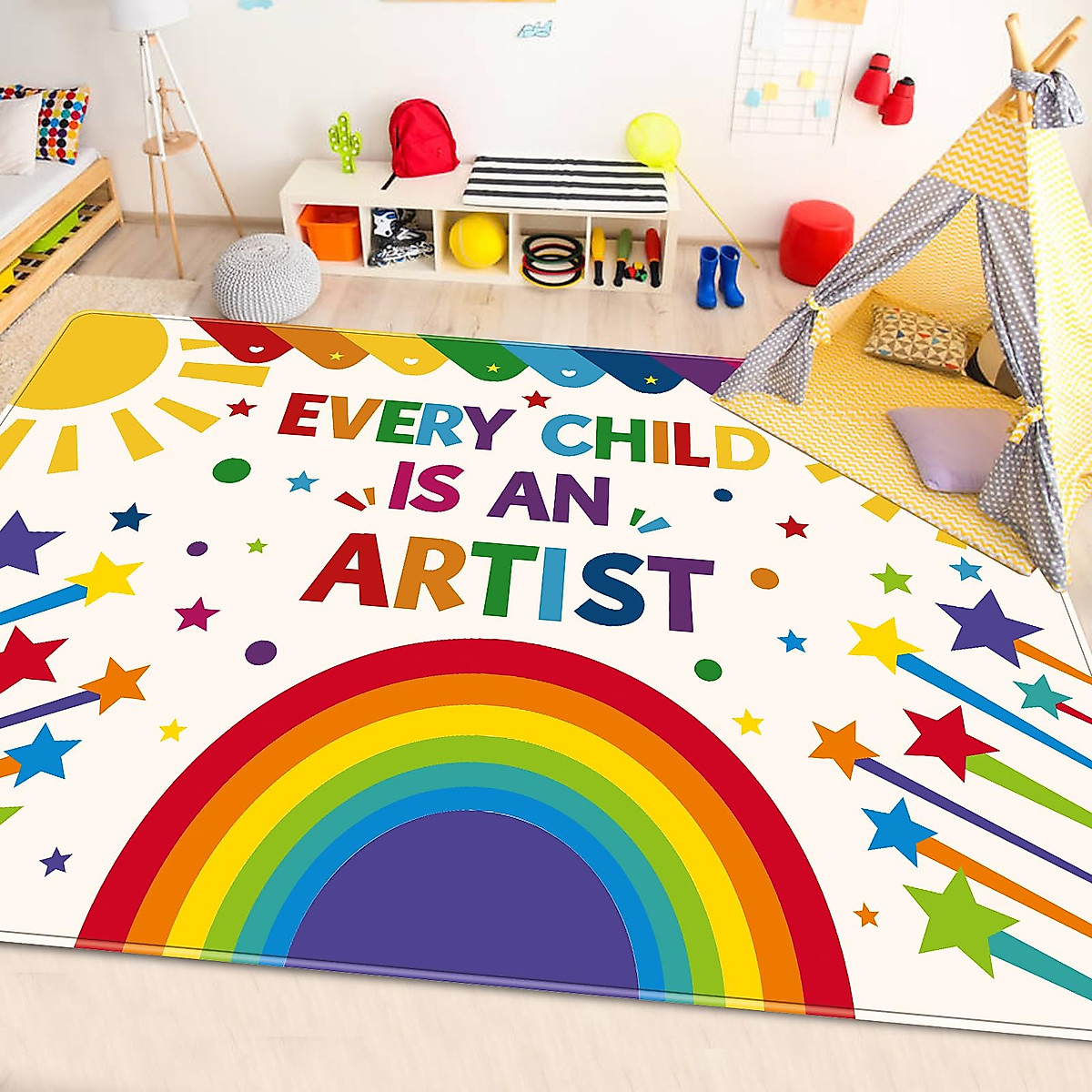 AKASISRUG Rainbow Kids Rug, Washable Colorful Area Rug for Kids Room, Non-Slip Play Mat, Baby Crawling Mat, Kids Floor Mat Carpet Ultra Soft Play Rug for Classroom Playroom Bathroom (78.7X59 INCH)