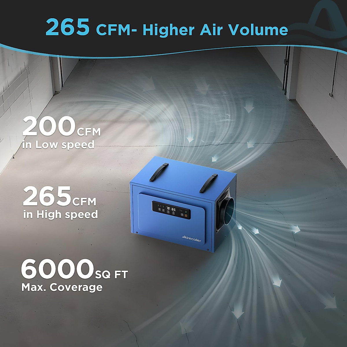 Airecoler 125 Pints Commercial Dehumidifier for Crawl Spaces & Basements with Drain Hose, Industrial Grade Water Damage Restoration for up to 6,000 sq ft, Auto Defrost, Memory Starting