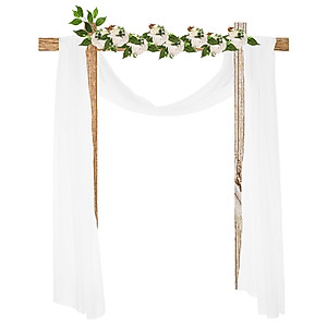 MECCANIXITY Wedding Arch Drape Fabric, 9.8ft x 4.9ft White Chiffon Fabric Drapery Backdrop Curtain Panels for Wedding Ceremony Reception Decoration Pack of 6