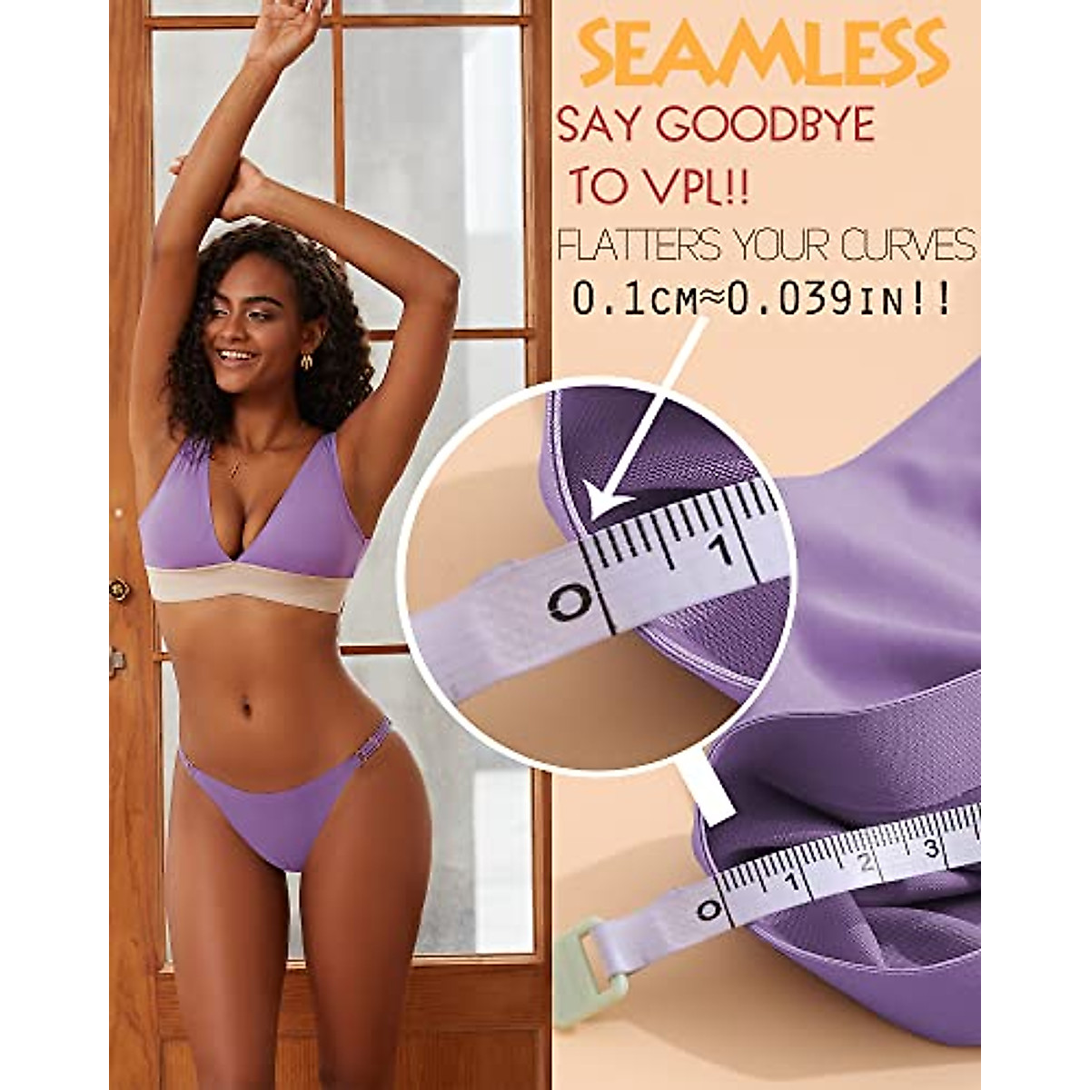 ROSYCORAL Womens Seamless Underwear Adjustable Undies No Show Hipster Bikini Panties Sexy Cheeky 6 Pack S-XL (L)