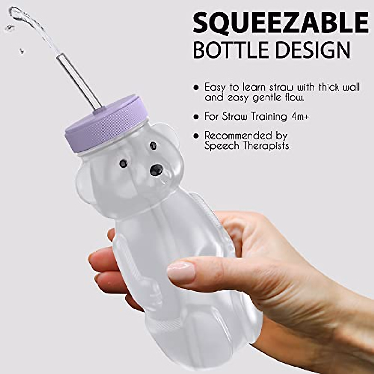 Honey Bear Straw Cup for Babies 3 pack; 8oz straw bear cup with improved safety lid design; honeybear baby cup straw; honey bear cup and honey bear bottle. Straw learning therapy cup(Unicorn- PURPLE)