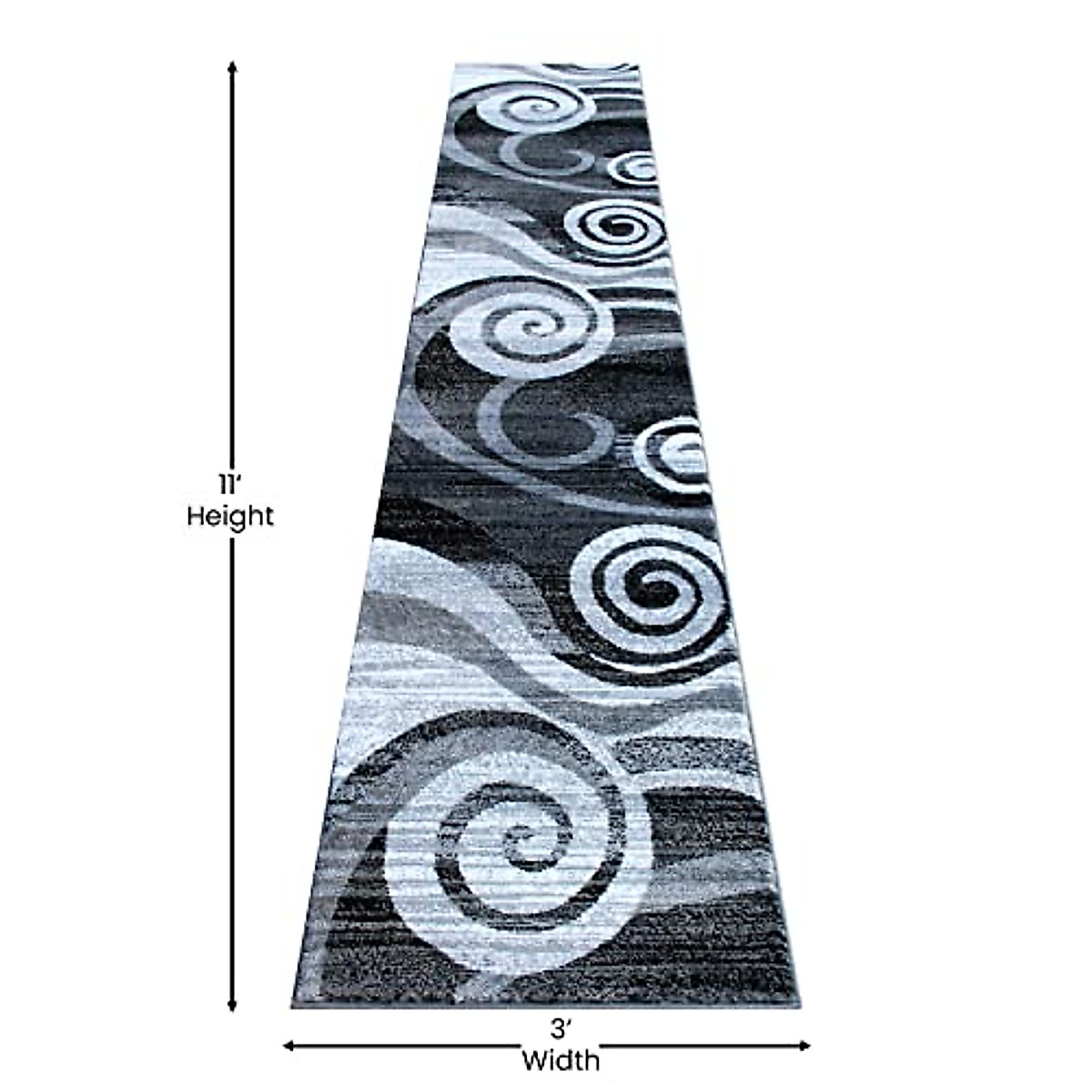 Flash Furniture Cirrus Collection Swirl Patterned Area Rug - Gray Olefin Fibers with Jute Backing - 2' x 11' - Entryway, Living Room, Bedroom