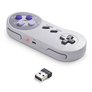2 Pack 2.4 GHz Wireless USB Controller Compatible with Super NES Games, SAFFUN SNES Retro USB PC Super Classic Controller for Windows PC MAC Linux Genesis Raspberry Pi Retropie (Purple / Gray)