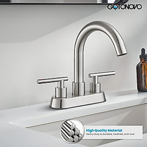 gotonovo 4 Inch Centerset Modern Bathroom Sink Faucet 2 Hole Brushed Nickel Swivel Spout 2-Handle Deck Mounted Lavatory Faucet with Water Supply Lines and Pop Up Drain