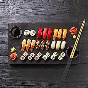 Stainless Steel Chopsticks Spoons and Chopsticks Holders, Flatware Gift Set (Black Golden)