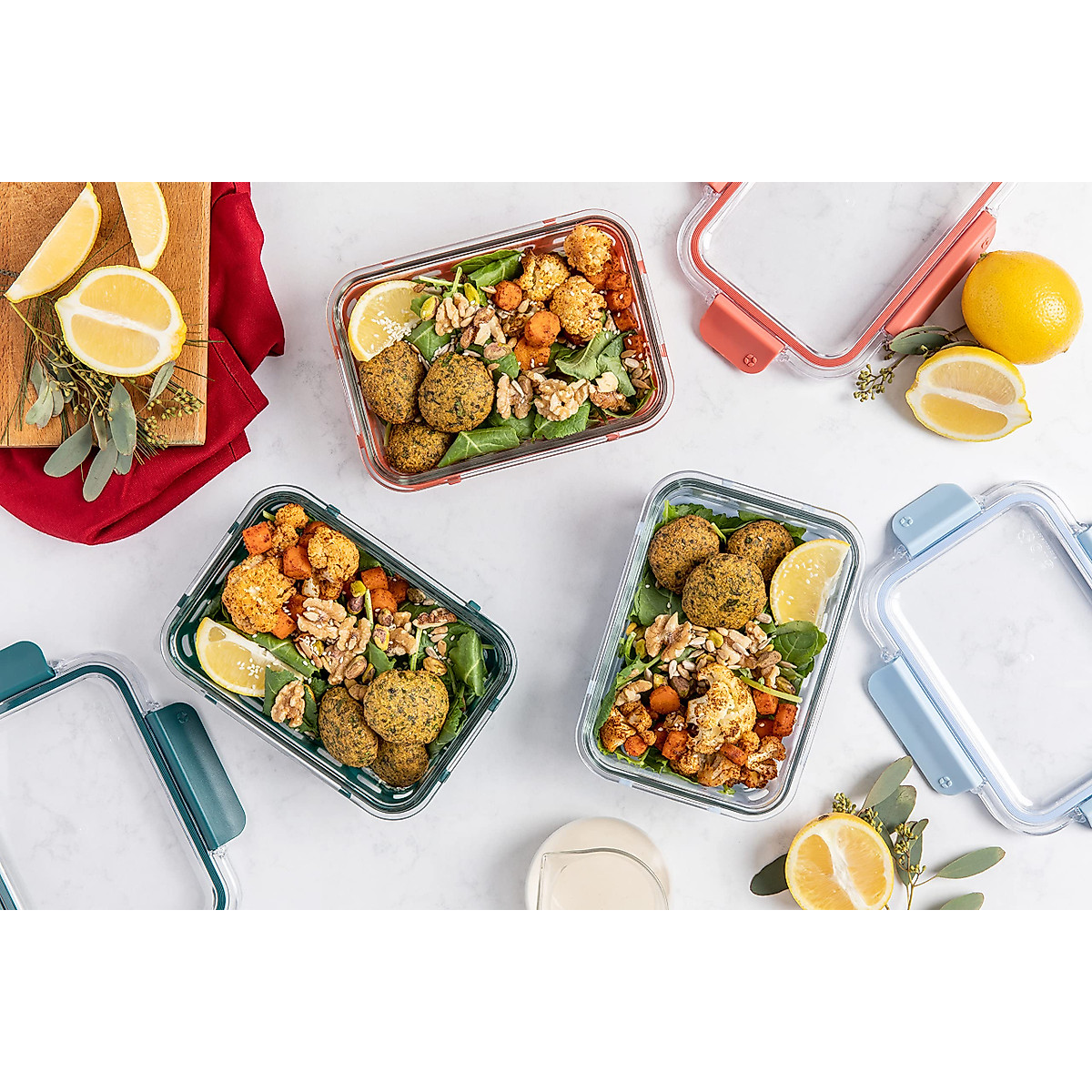 Ello Duraglass Glass Food Storage Meal Prep Containers /Bowls with Silicone Sleeve and Airtight Lids, 10 Piece 5 Pack, Melon, 3.4 Cups, Mixed