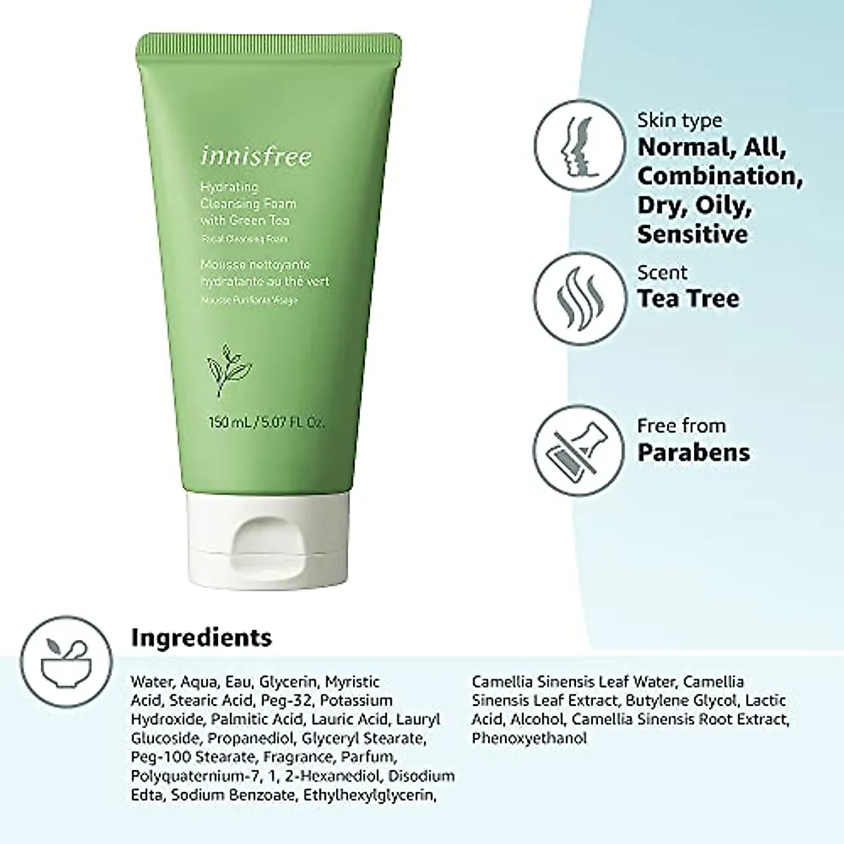 innisfree Green Tea Hydrating Cleansing Foam Creamy Face Cleanser