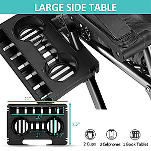 Amopatio Oversized Zero Gravity Chair with Cushion for Indoor & Outdoor, XXL 33In Patio Folding Reclining Lounge Chair with Tray/Footrest/Headrest, Black