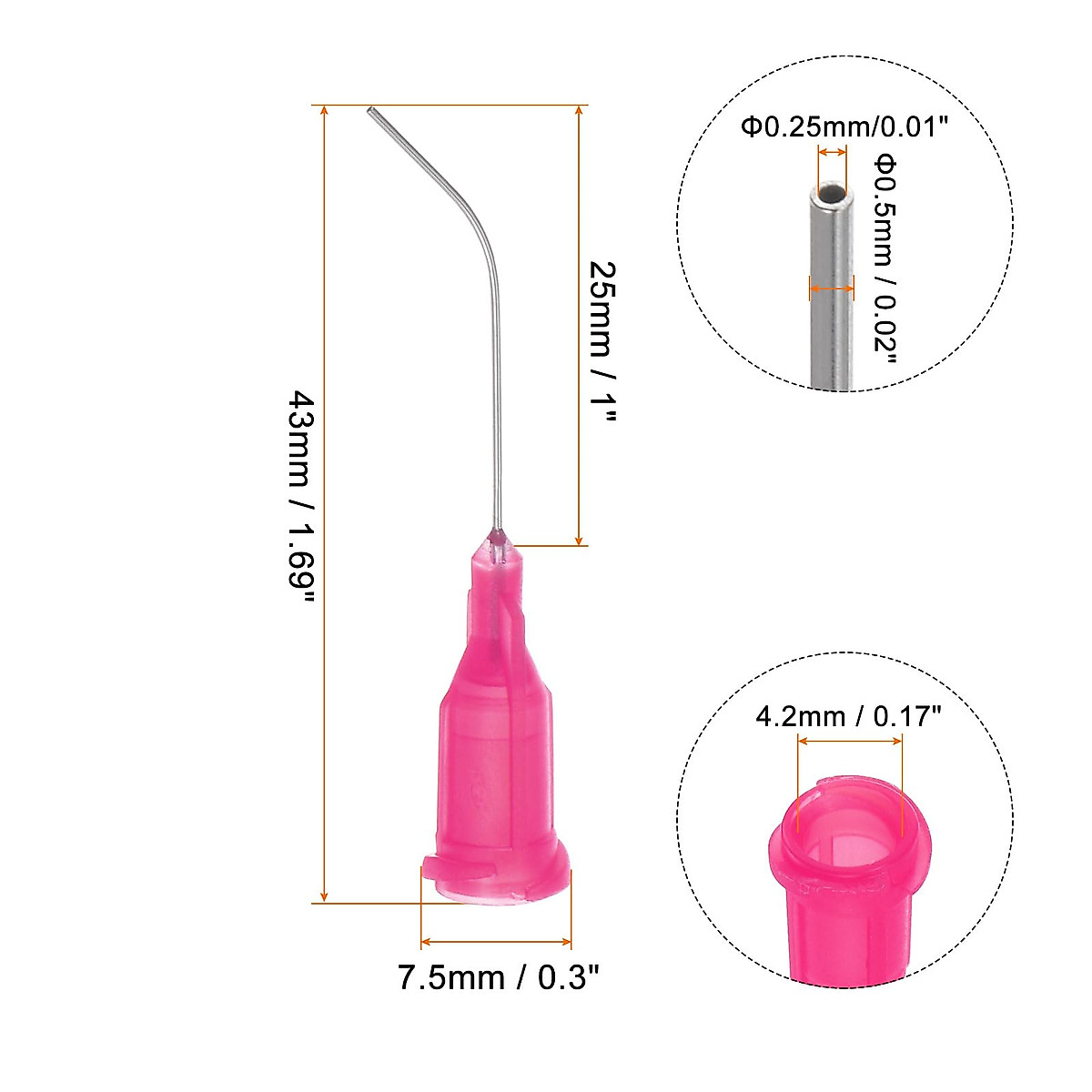 HARFINGTON 24pcs Blunt Tip Dispensing Needle 25 Gauge 1 Inch Screw Interface Bent Flow Design Bent Dispensing Tips with Luer Lock for Adhesive Glue Dispensing, Red