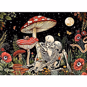 Clendo Mushroom Skull Paint by Numbers for Adults,Skeleton Trippy Flower Plant Paint by Number for Adults Beginner,Hippie Cool Nature Moon Star Acrylic Paint by Numbers for Home Wall Decor Inch16x20
