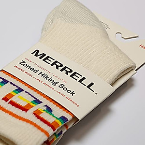 Merrell -men's and -women's Zoned Lightweight Cushion Wool Hiking Crew Socks-1 Pair Pack-Breathable Unisex Arch Support, White Rainbow, Small-Medium