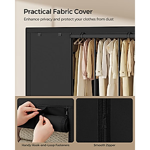 SONGMICS Wardrobe Closet, 83.5 Inch Large Capacity Portable Closet, Clothing Rack, 25 mm Dia,Thick Steel Tubes, Clothes Organizer with Fabric Cover, 5 Hanging Rails, 10 Shelves, Ink Black URDR095B01