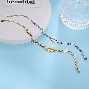 EUEAVAN Punk Stainless Steel Razor Blade Bracelet Personalize Hip Hop Dog Tag Couple Bracelet Women's Bracelets