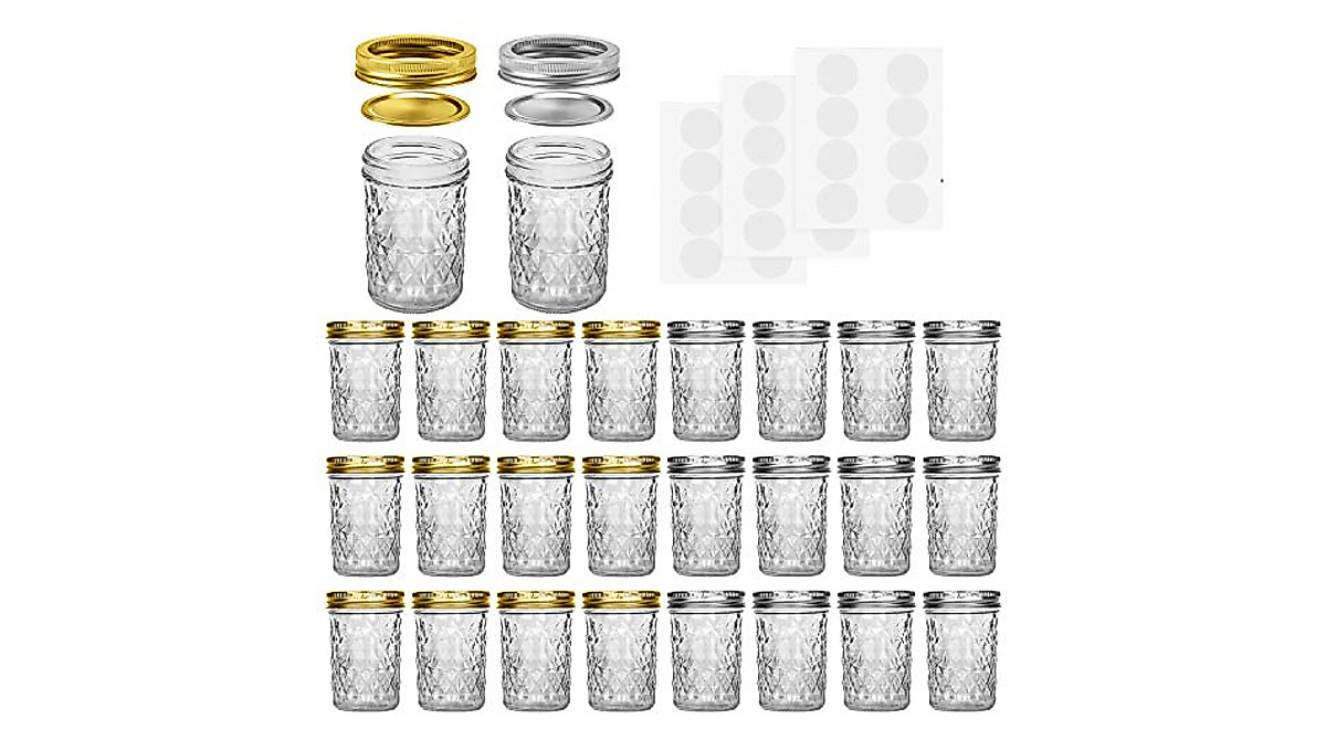 SPANLA Mason Jars 8 oz, 24 Pack Canning Jars 8 oz Half Pint Glass jars ...