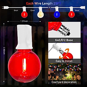 25Ft G40 Outdoor Clear Globe String Lights, Connectable Waterproof Edison String Lights for Outside Backyard Wedding Patio Bistro Party Decoration, 5W, E12 Base, Black Wire