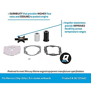 Quicksilver 821354A2 Water Pump Repair Kit for Mercury or Mariner 40-50 Hp 4-Stroke Outboards