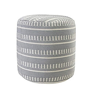 LR Home Dash and Stripe Geometric Indoor Outdoor Pouf, Blue/White, 20" x 20" x 20"