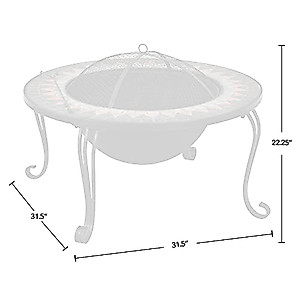 FirsTime & Co. Dark Gray Artemis Fire Pit with Screen Lid, Wood Burning Fire Pit for Garden, Backyard, Patio, Mosaic Tiles, 31.5 x 31.5 x 22.25 inches