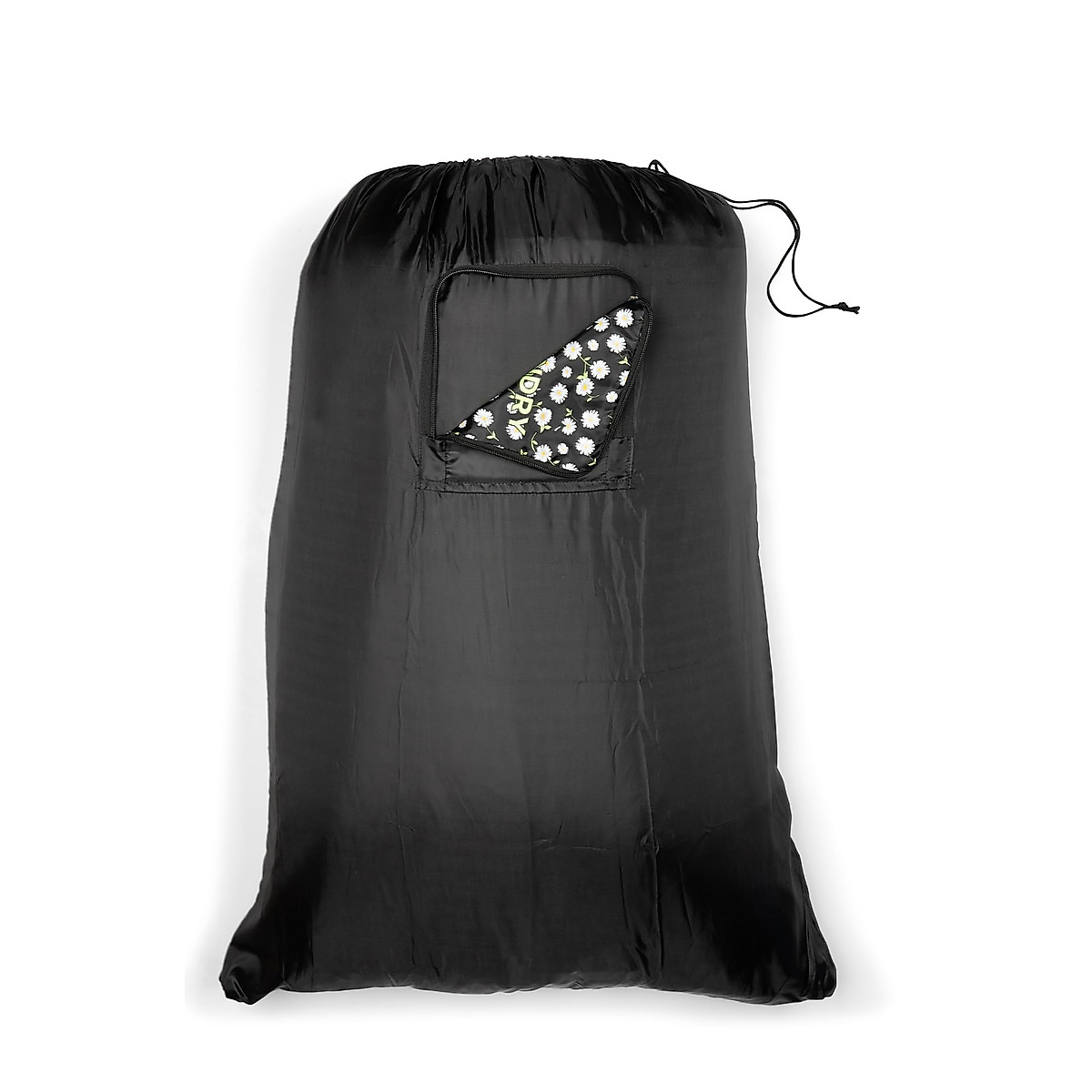 MIAMICA Foldable Travel Laundry Bag, 35'' x 24'', Black and White Daisy Floral Motif "Laundry" – Lightweight, Durable Design with Drawstring Closure