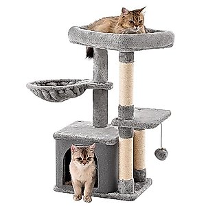 Cat Climbing Tower for Indoor Cats 30in, Cat Condo with Scratching Post, Cat Tree for Large Cat with Plush Perches, Hammock, Cat Tree Stand for Kitten with Dangling Ball, Platform