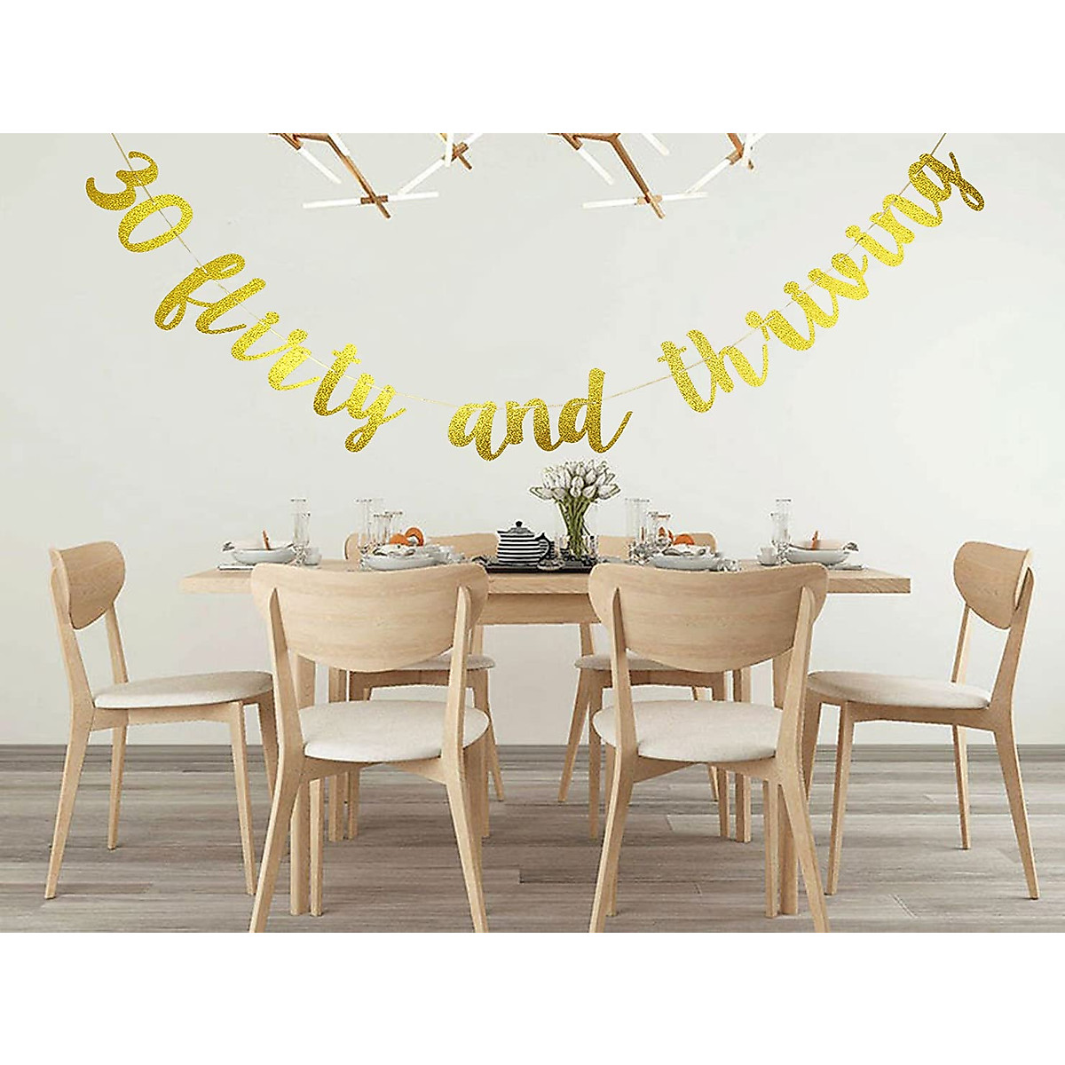 Starsgarden 30 Flirty & Thriving Banner, 30th Birthday Bunting Sign, Dirty Thirty Party Decorations, Dirty 30 Party Sign(Gold)