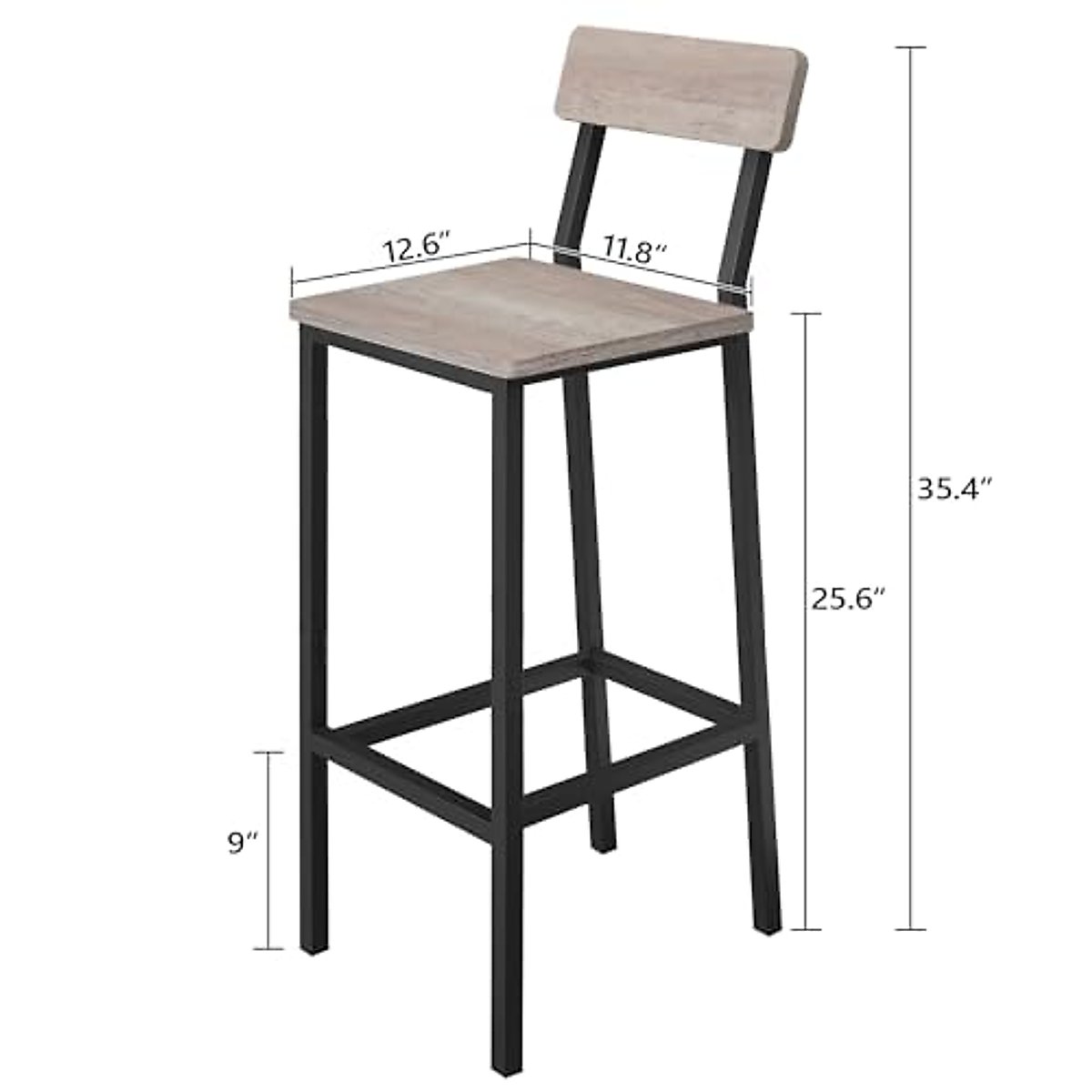 MAHANCRIS Bar Chairs, 25.6" Tall Counter Bar Stools, Set of 2 Bar Stools with Backrest, Kitchen Bar Stools with Footrest, for Dining Room, Bar, Easy Assembly, Greige BAHG03101