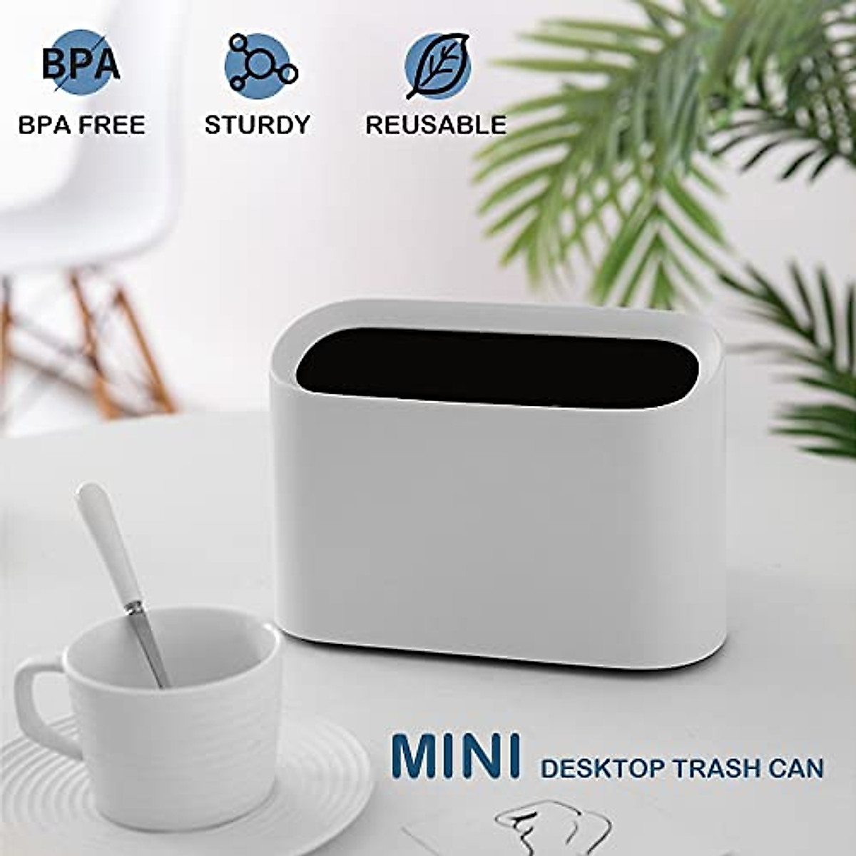 Mini Desktop Trash Can,Tiny Garbage Can with Trash Bags,1.5L Small Countertop Trash Bin,Little Waste Basket of Bathroom,Miniature Waste Bin for Office Desk,Vanity,Coffee Table,Makeup Tabletop (White)