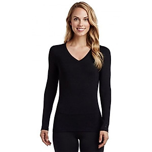 Cuddl Duds Softwear with Stretch Long Sleeve V-Neck Top for Women (Black) (Medium)