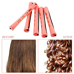 48 Pieces Plastic Pink Perm Rods Long Variety Hair Perm Rods Hair Curling Roller Rods for Women Girls Hair Hairdressing Styling Tools