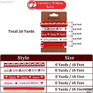 Grosgrain Valentine Ribbon Wired Roll - 30 Yards | Red Ribbon for Valentines Day Ribbon Thin | Valentines Ribbon for Gift Wrapping | Valentines Day Ribbons for Crafts | Red Heart Ribbon for Crafts